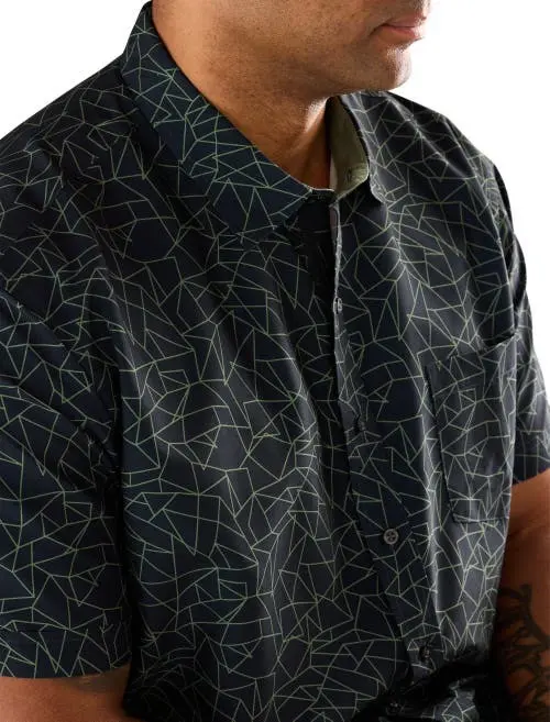SYNRGY BY DXL Big & Tall Microfiber Abstract Lines Sport Shirt - Black