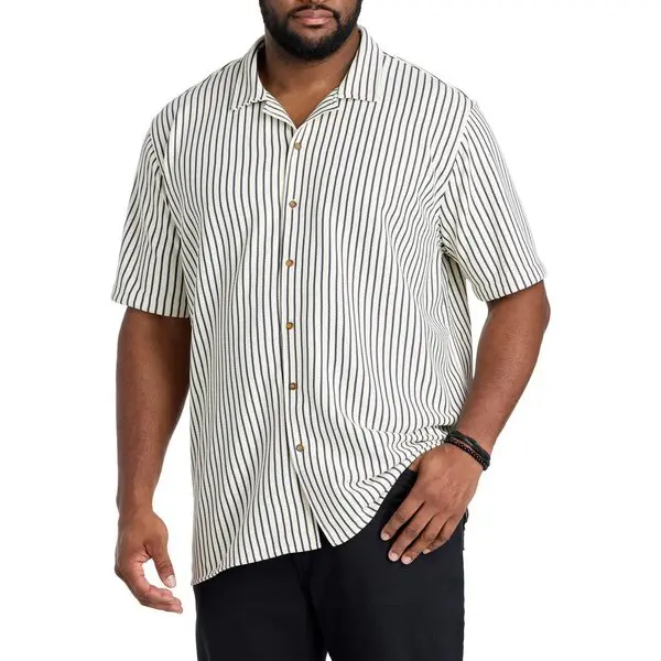 TRUE NATION BY DXL Big & Tall Striped Camp Shirt