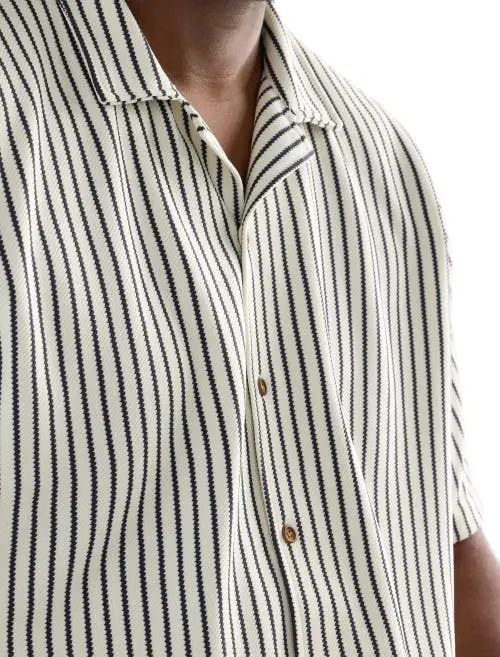 TRUE NATION BY DXL Big & Tall Striped Camp Shirt