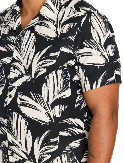 Perry Ellis Big & Tall Printed Leaf Camp Shirt - Black