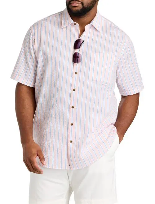 OAK HILL BY DXL Big & Tall Seersucker Stripe Sport Shirt V2 - Pink