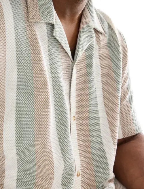 NAUTICA Big & Tall Textured Stripe Button-front Polo Shirt