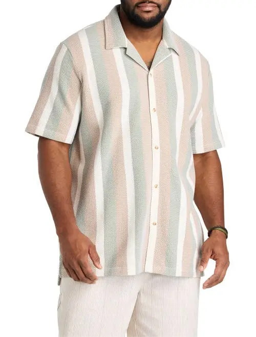 NAUTICA Big & Tall Textured Stripe Button-front Polo Shirt