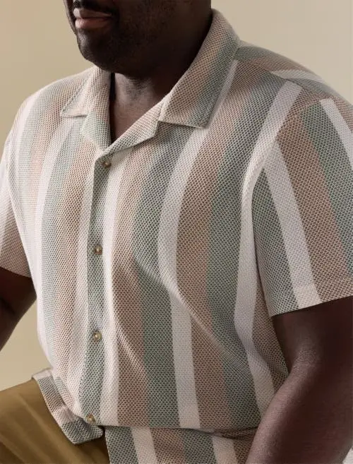 NAUTICA Big & Tall Textured Stripe Button-front Polo Shirt