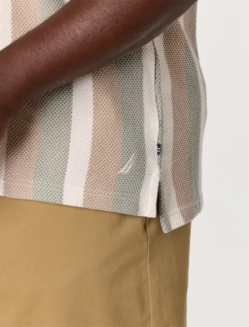 NAUTICA Big & Tall Textured Stripe Button-front Polo Shirt