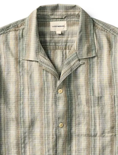 Lucky Brand Big & Tall Linen-blend Camp Shirt - Olive Multi