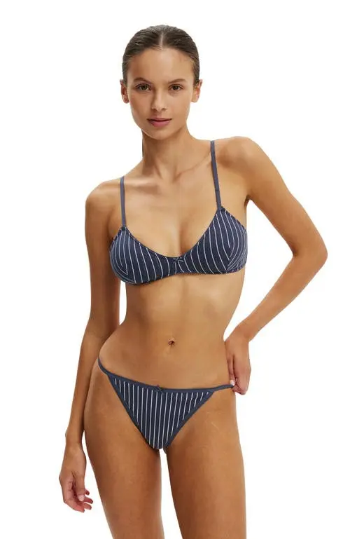 Cotton:on Cotton Pointelle Triangle Padded Bralette - Sienna Stripe Navy