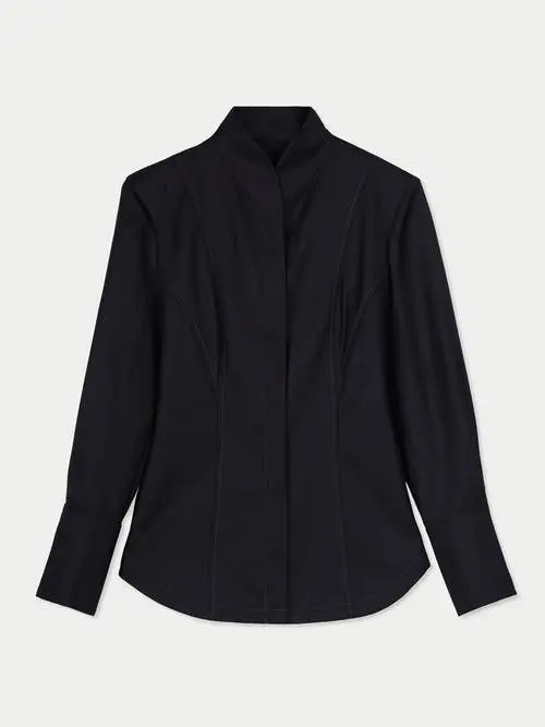 Gobi Cashmere Stand-collar Shirt With Adjustable Waist