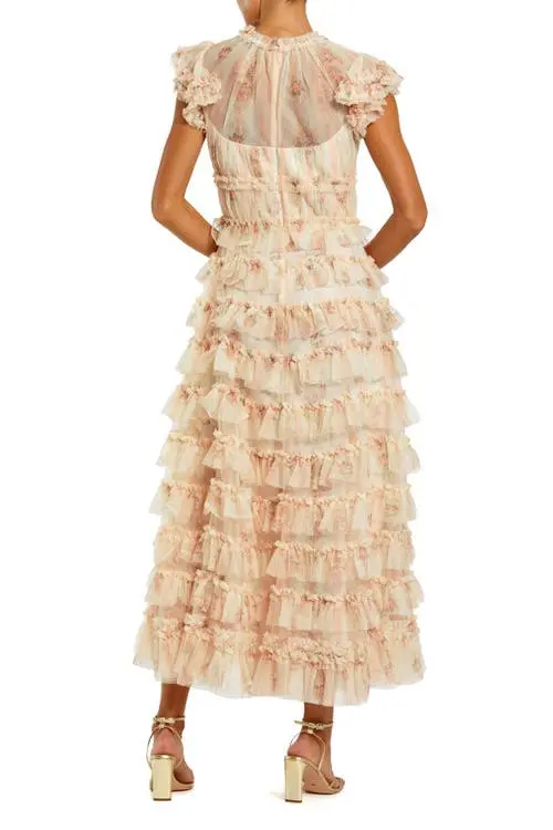 Mac Duggal Beaded Short Sleeve Crew Neck Sheath Midi Dress