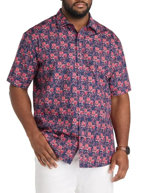 SYNRGY BY DXL Big & Tall Sketch Leaf Print Sport Shirt - Blue Multi