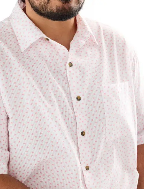 OAK HILL BY DXL Big & Tall Micro Leaf Seersucker Sport Shirt - White
