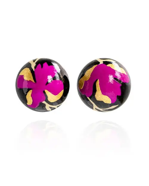 SAULE LABEL Gaia Floral Motif Statement Stud Earrings - Fuchsia Nightfall