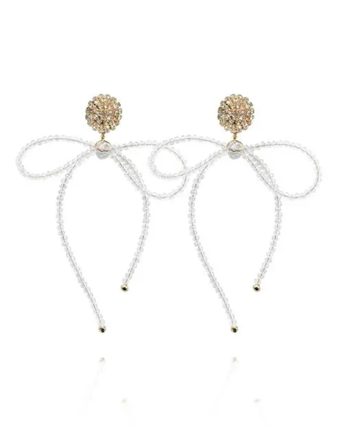SAULE LABEL Lucia Bow Earrings With Crystal Rhinestone Studs - Crystal Dream