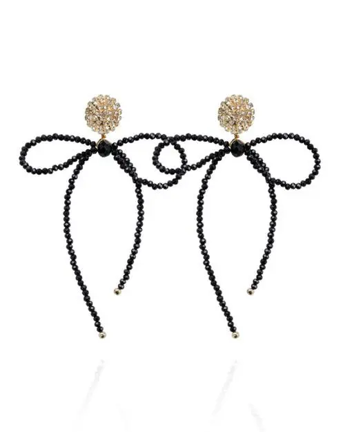 SAULE LABEL Lucia Bow Earrings With Crystal Rhinestone Studs - Midnight Charm