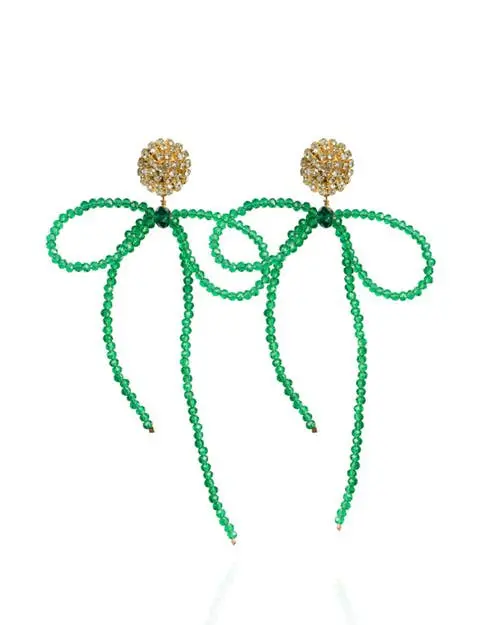 SAULE LABEL Lucia Bow Earrings With Crystal Rhinestone Studs - Verdant Luster