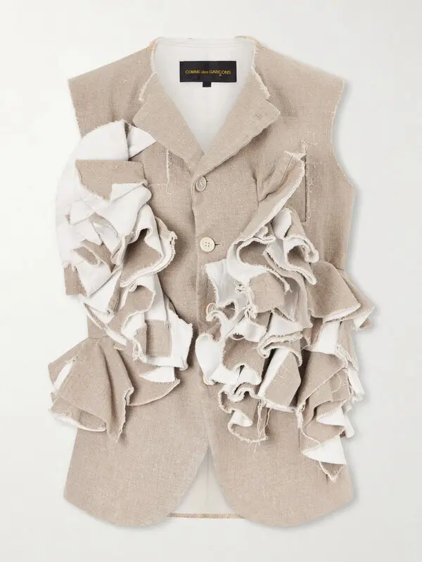 Comme Des Garçons Linen Canvas Vest With Ruffle Detailing