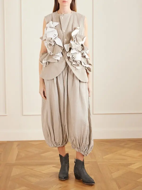 Comme Des Garçons Linen Canvas Vest With Ruffle Detailing