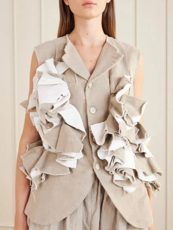 Comme Des Garçons Linen Canvas Vest With Ruffle Detailing