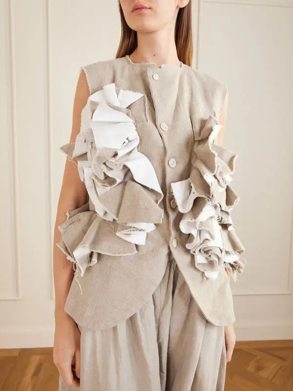 Comme Des Garçons Linen Canvas Vest With Ruffle Detailing