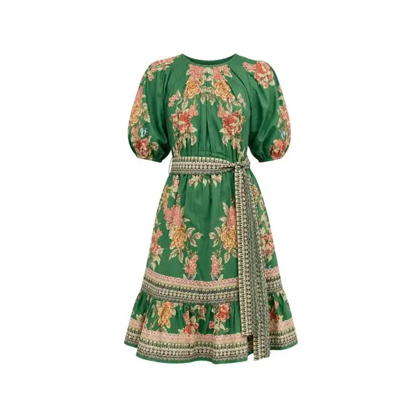 RAISHMA Petula Floral Print Cotton Poplin Mini Dress - Green