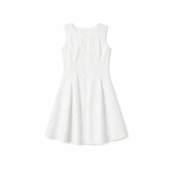 YUMI Cotton Applique Flower Sleeveless Fit & Flare Dress