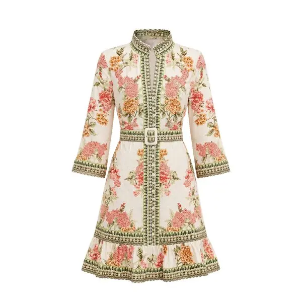 RAISHMA Printed Cotton Flax Mini Dress