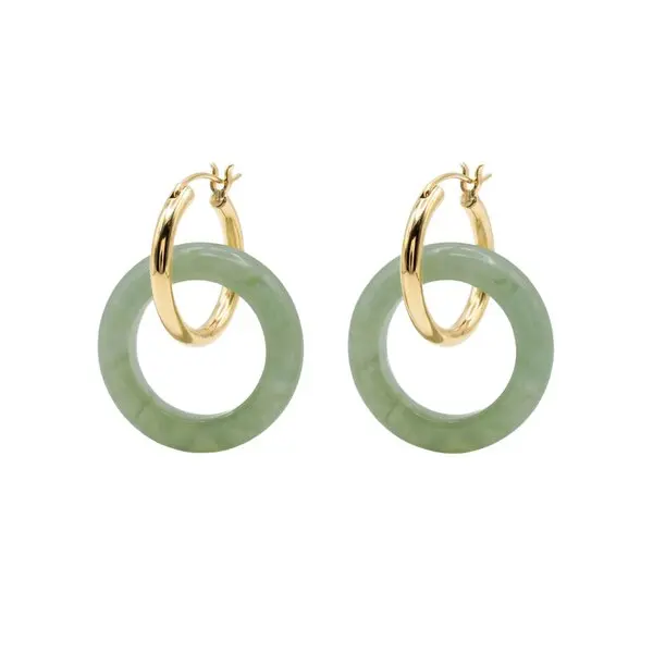 SEREE Amelie Jade Stone Hoop Earrings - Green