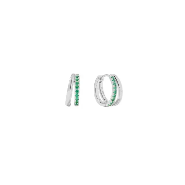 VANCHI Kira Crystal Double Hoop Huggies - Silver/green