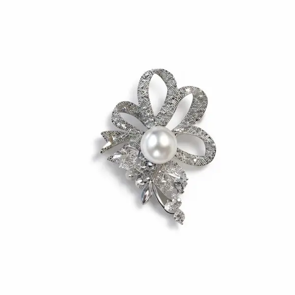 NUVV COLLECTION Crystal Bow Pearl Brooch - Gray