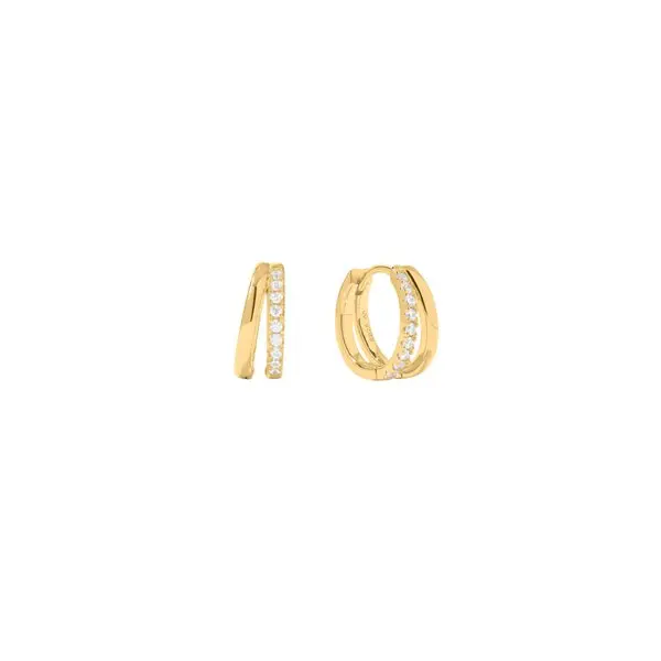 VANCHI Kira Crystal Double Hoop Huggies In 18k Plated Sterling Silver - Gold