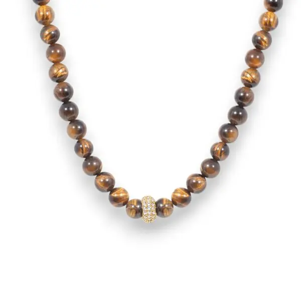 ALEXIE OF ATHENS Tiger Eye And Pave Bead Necklace - Brown