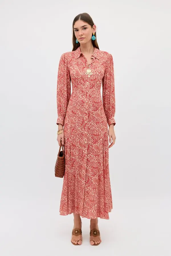 Rixo Maddison Woodcut Gremlin Print Shirt Dress