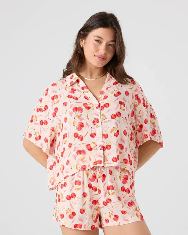 Roxy Cherry Print Crop Short - Red/cream