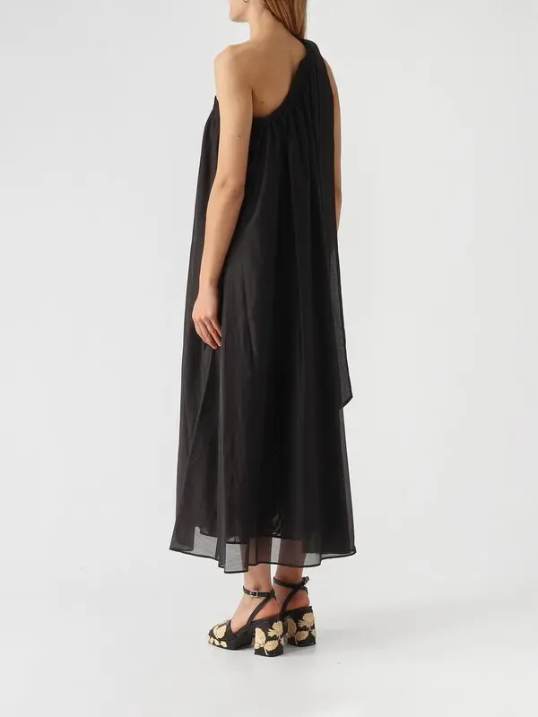MEIMEIJ Meimei One-shoulder Pleated Asymmetrical Midi Cocktail Dress - Black