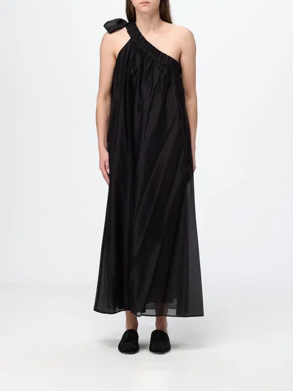 MEIMEIJ Meimei One-shoulder Pleated Asymmetrical Midi Cocktail Dress - Black