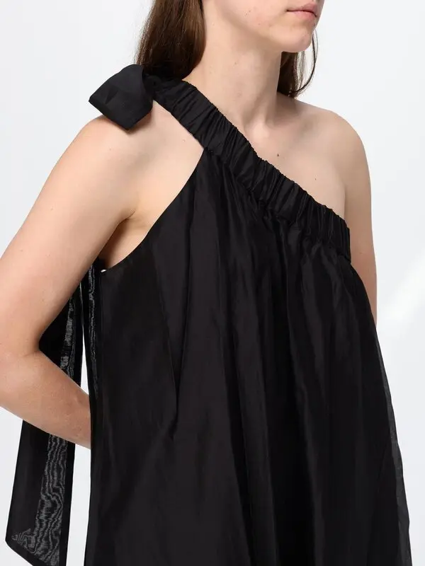 MEIMEIJ Meimei One-shoulder Pleated Asymmetrical Midi Cocktail Dress - Black