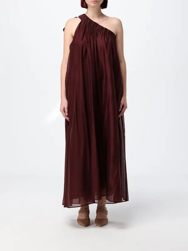 MEIMEIJ Meimei One-shoulder Pleated Asymmetrical Midi Cocktail Dress - Wine