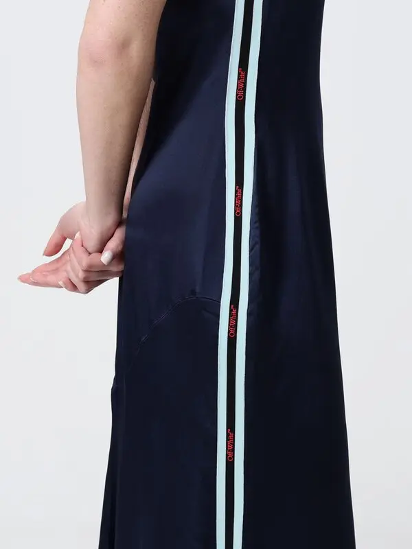 Off-White Satin Asymmetrical Midi Dress
