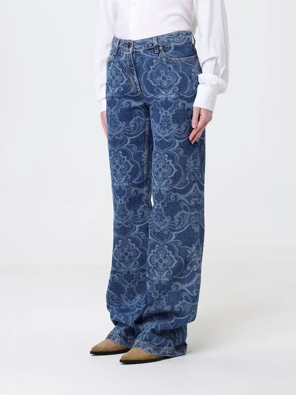 Etro Cotton Denim Flared Jeans With Paisley Print