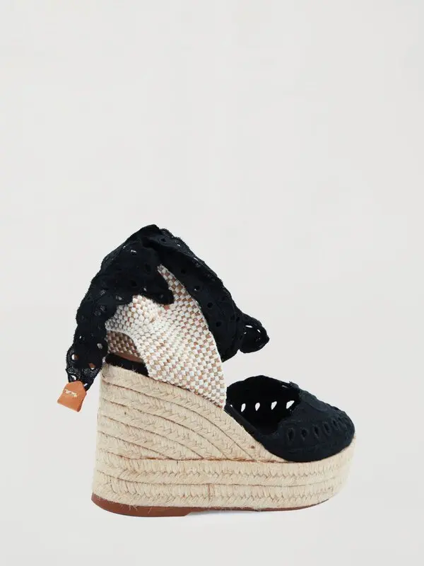 Charo Ruiz Ibiza Espadrille Wedges With Ribbon Detailing - Black