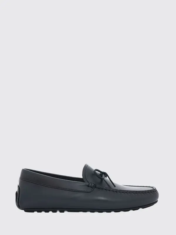 BOSS Smooth Leather Driver Loafers With Rubber Sole - Blue