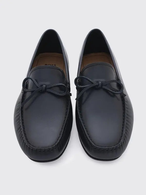 BOSS Smooth Leather Driver Loafers With Rubber Sole - Blue