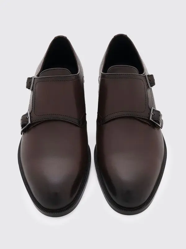 BOSS Smooth Leather Monk Strap Shoes - Brown