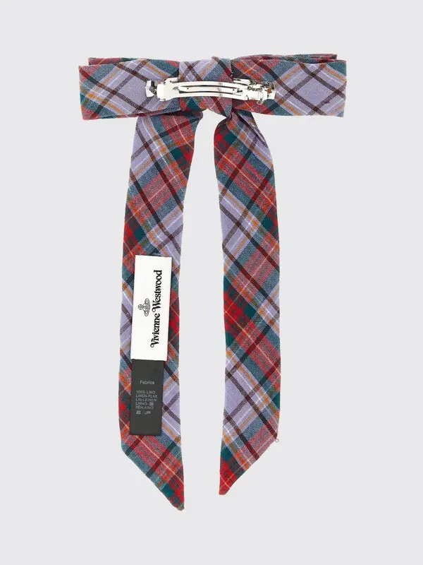 VIVIENNE WESTWOOD Tartan Linen Hair Clip With Bow And Orb Logo