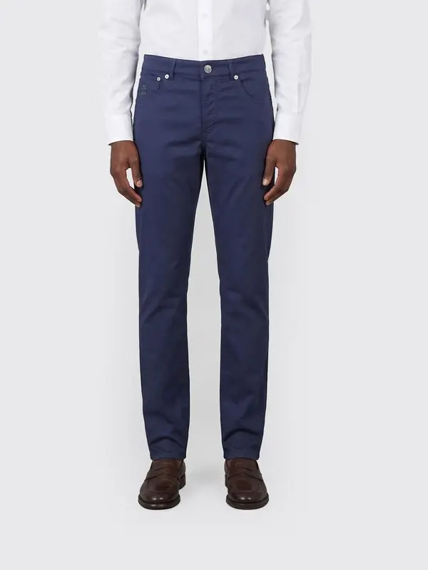 Brunello Cucinelli Cotton Stretch Slim Fit Trousers - Blue