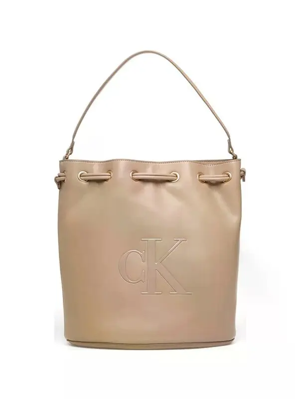 Calvin Klein Large Debossed-logo Drawstring Bucket Bag - Neutrals