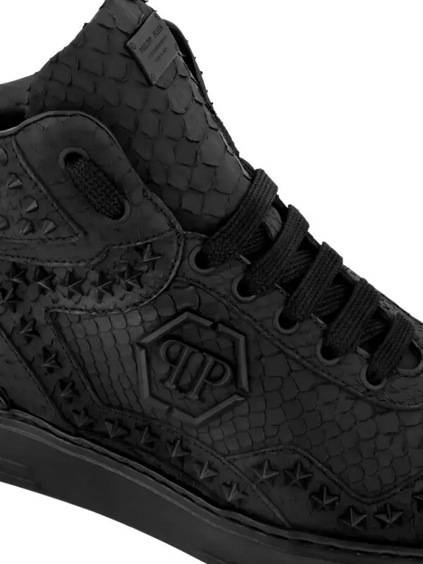 Philipp Plein Python Leather Studded Sneakers
