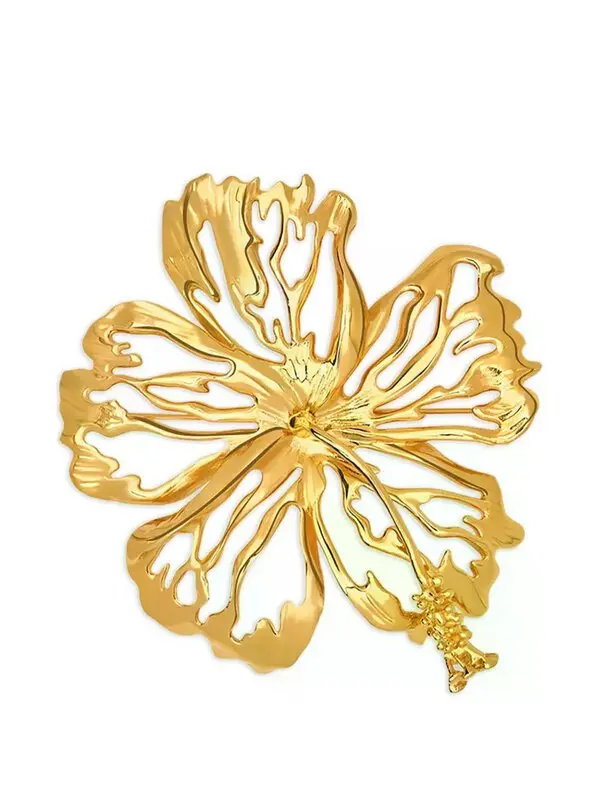 Oscar De La Renta Openwork Hibiscus Brooch - Gold