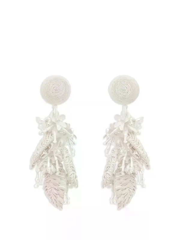 Oscar De La Renta Raffia Tassel Bouquet Clip-on Earrings - White