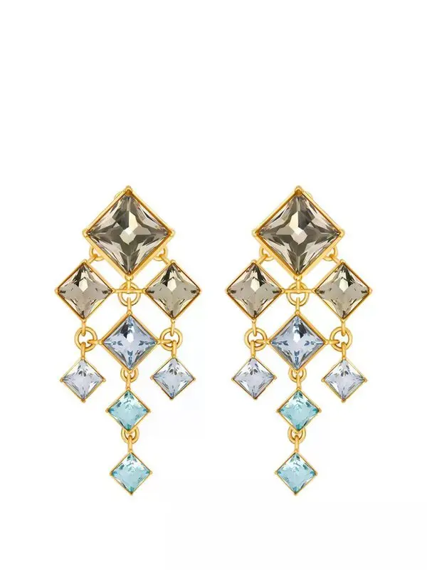 Oscar De La Renta Square-cut Rhinestone Chandelier Clip-on Earrings - Gold